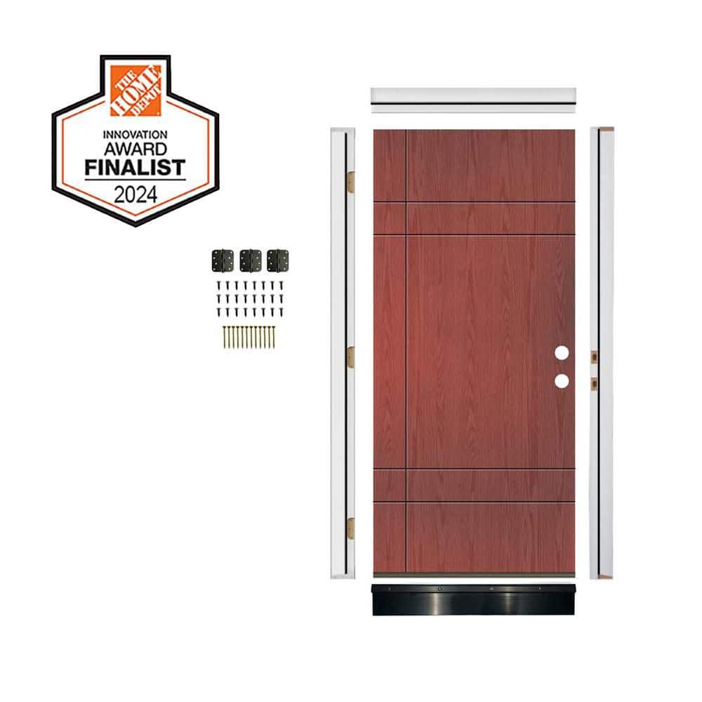 Krosswood Doors 36 in. x 79 in. Left-Hand 10-Grid Solid Panel Redwood ...