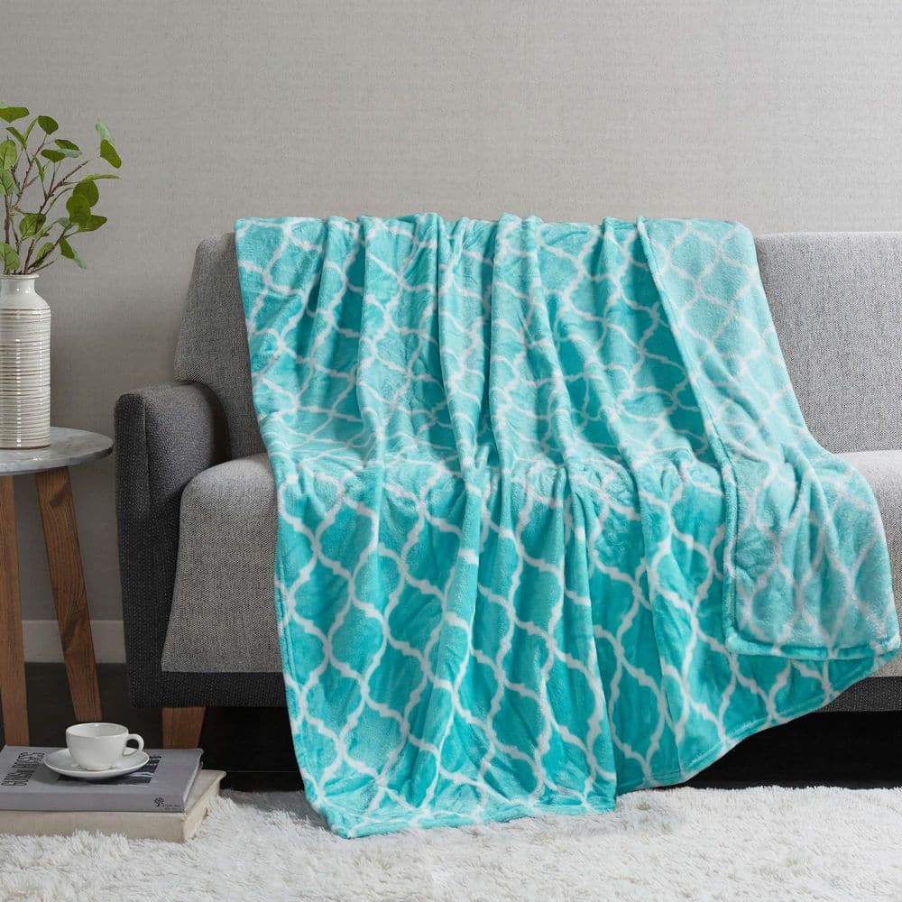 Madison Park Ogee Aqua Polyester Oversized Throw Blanket MP50-1729 ...