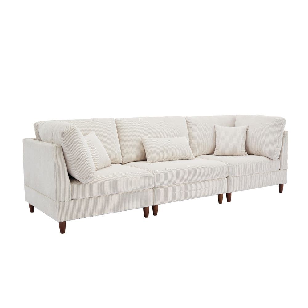 Uixe 120.5 in. Straight Arm 3-Piece Corduroy Upholstered 3-Seater ...
