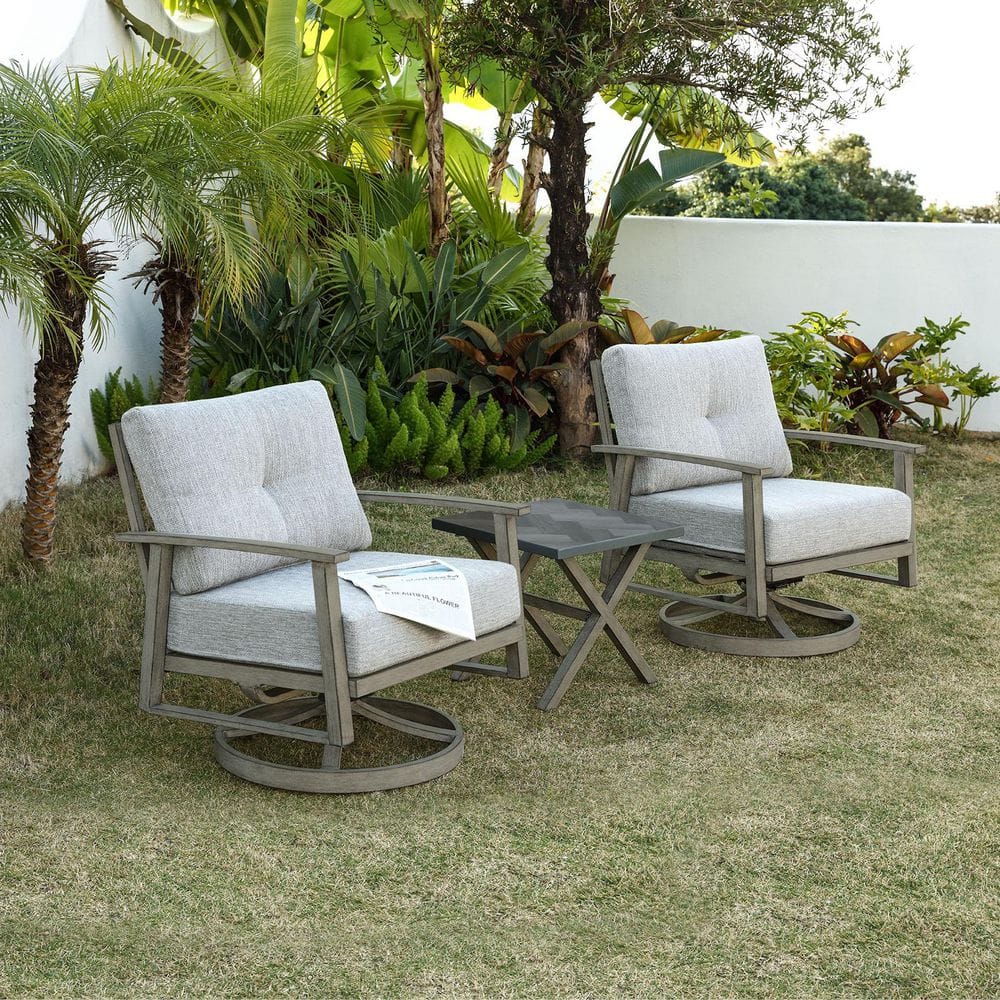 RUIZI Dark Gray 3-Piece Aluminum Outdoor Patio Chat Set with Swivel ...