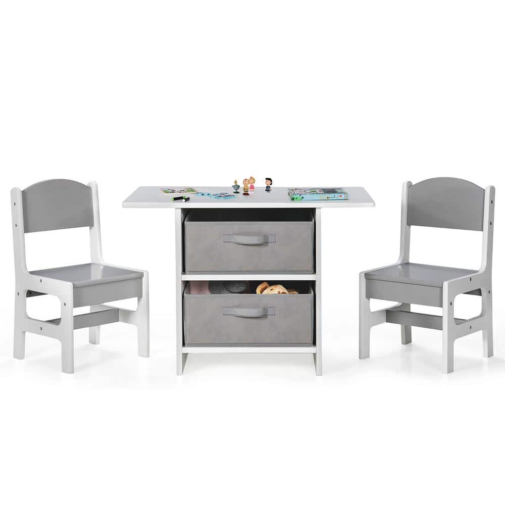 Costway 3-Pieces Rectangular Wood Top Grey Kids Bar Table Set BBZ100 ...
