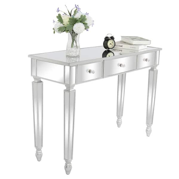 Karl Home 3 Drawers Silver Mirror Dressing Table Console Table 29.9 in. H x 41.7 in. W x 14.9 in. D