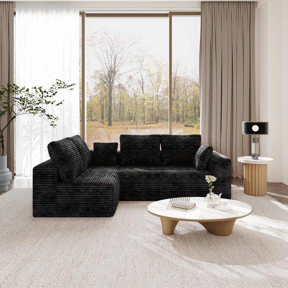 Magic Home 134 in. Square Arm 2-Piece Corduroy L-Shaped Modular ...