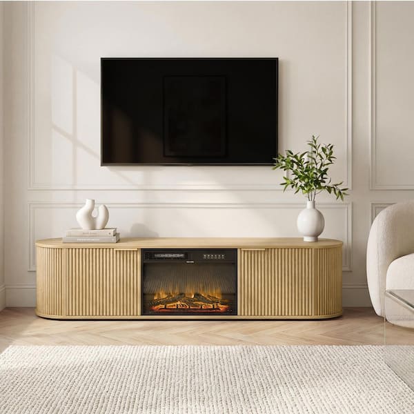 Spruce & Spring Livo Oak 70 in. Boho Fireplace TV Stand for TVs up to ...