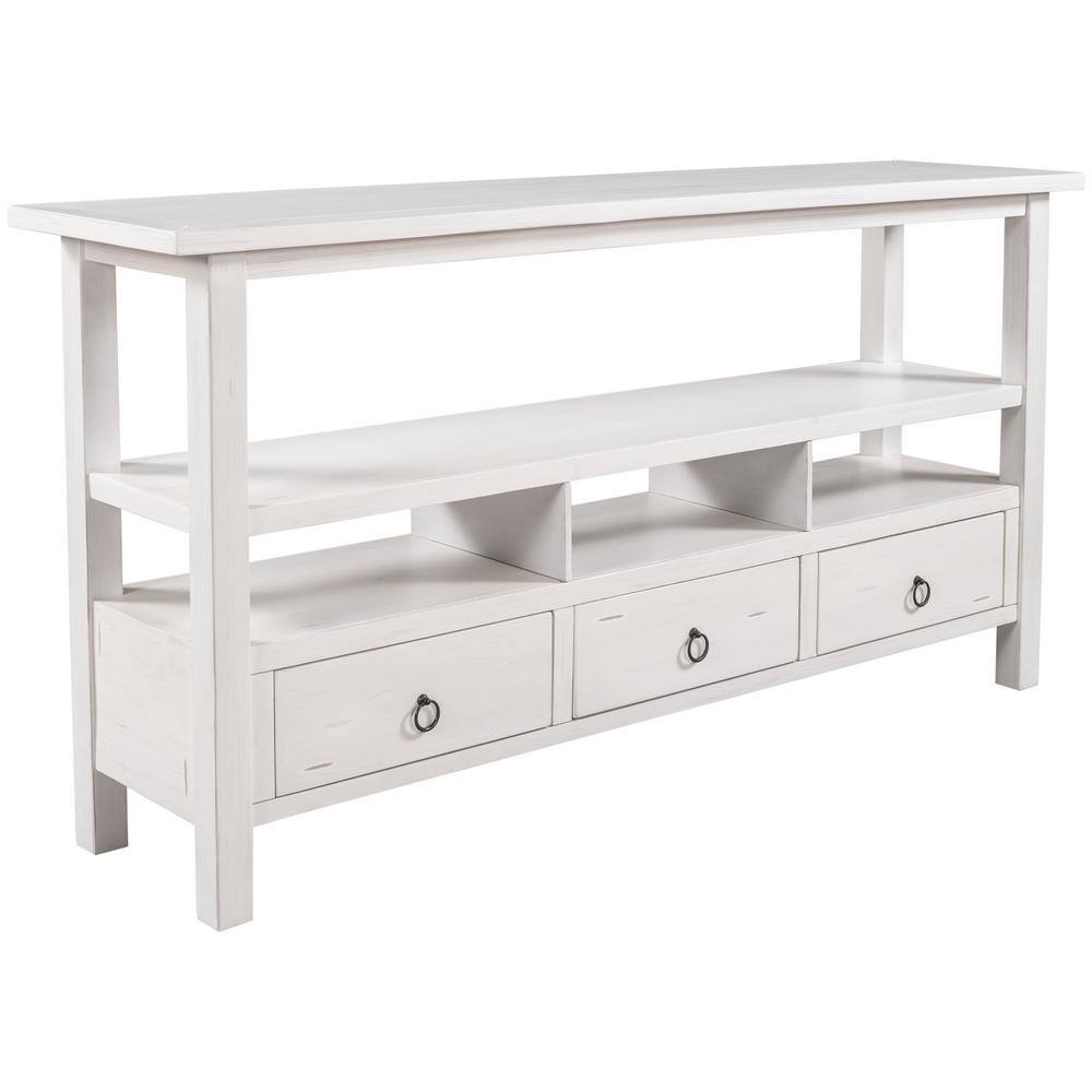 57.8 in. Antique White Rectangle Wood Console Table with 3 Drawers ...