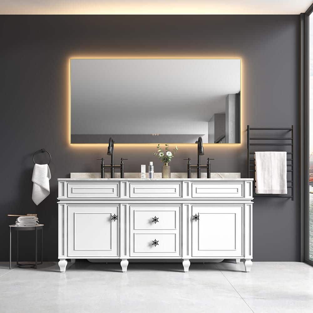 Gold 60 in W x 35.9 in. H Modern Rectangle Aluminium Framed Mirror Wall ...