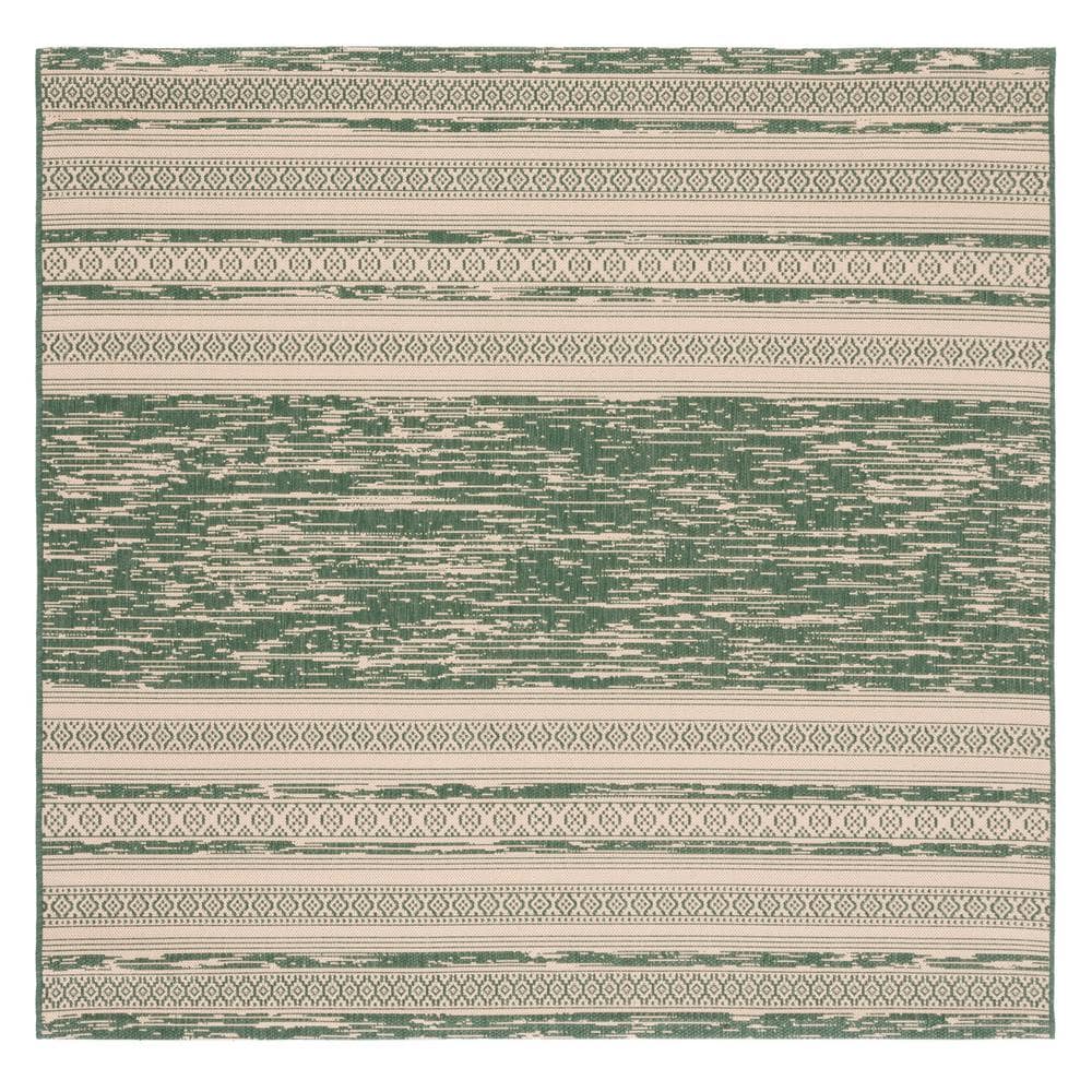 SAFAVIEH Courtyard Dark Green/Beige 7 ft. x 7 ft. Aztec Striped Indoor ...