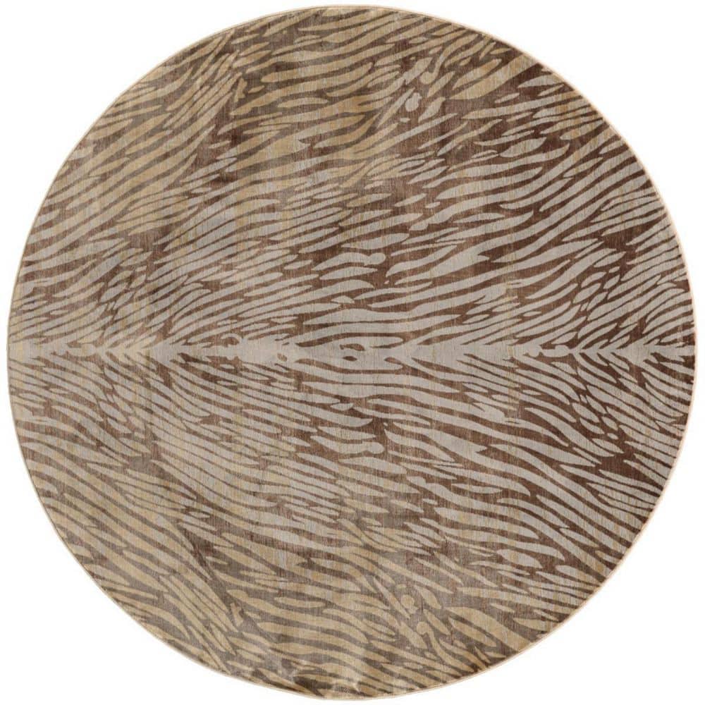 HomeRoots 8 ft. Round Brown, Tan Abstract Area Rug 2000567900 - The ...