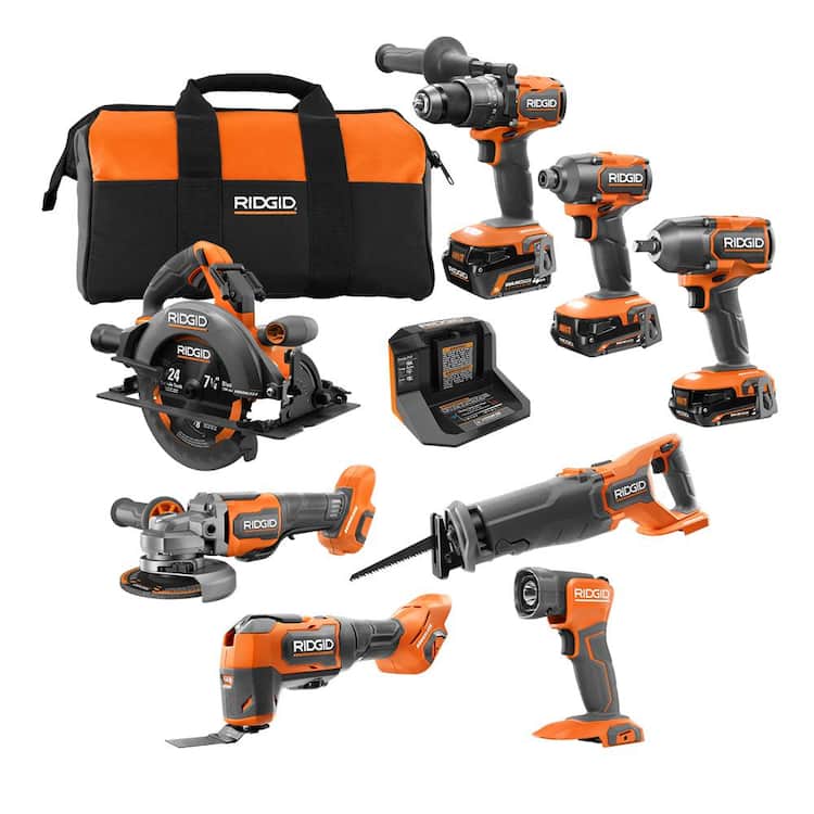 RIDGID 18V Brushless Cordless 8-Tool Combo Kit with (2) 2.0 Ah and (1) 4.0 Ah MAX Output ...