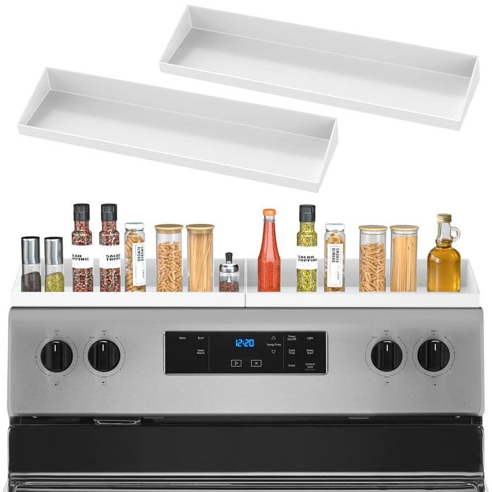 Numhew 2-Pack 15 in. White Magnetic Stove Top Spice Rack, Metal Over ...