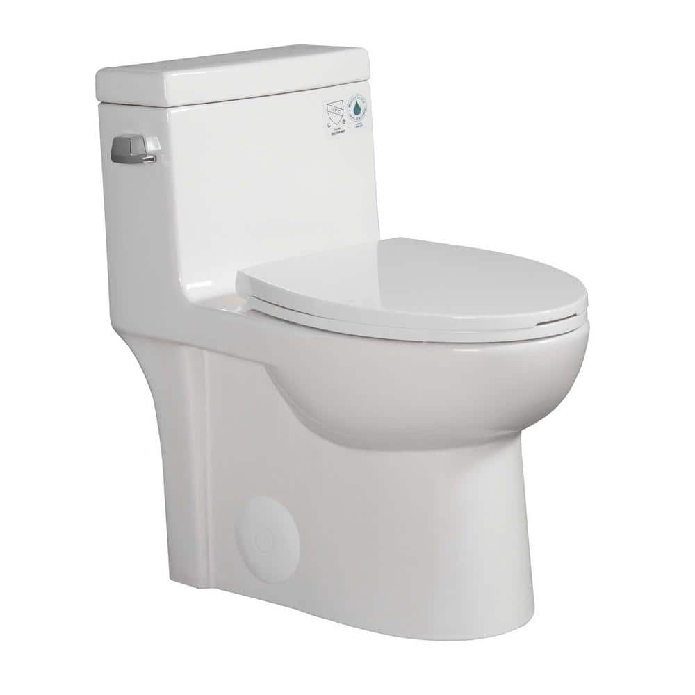 FUNKOL 1-Piece 1.28 GPF High Efficiency Single Flush Elongated Toilet in White with Slow-Close ...