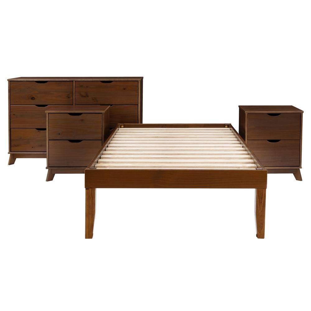 Linon Home Decor Pheba 4-Piece Brown Walnut Wood Frame Twin Bed, 6 ...