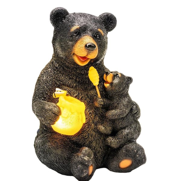 Solar Garden Statues Loving Bear Figurine Lights for Outside, Yard ...