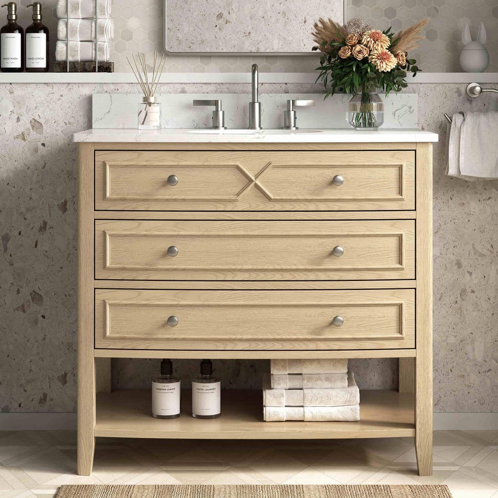 DELUXE DL LIVING Melva 37 in. Single Sink Freestanding Oak Bath Vanity ...