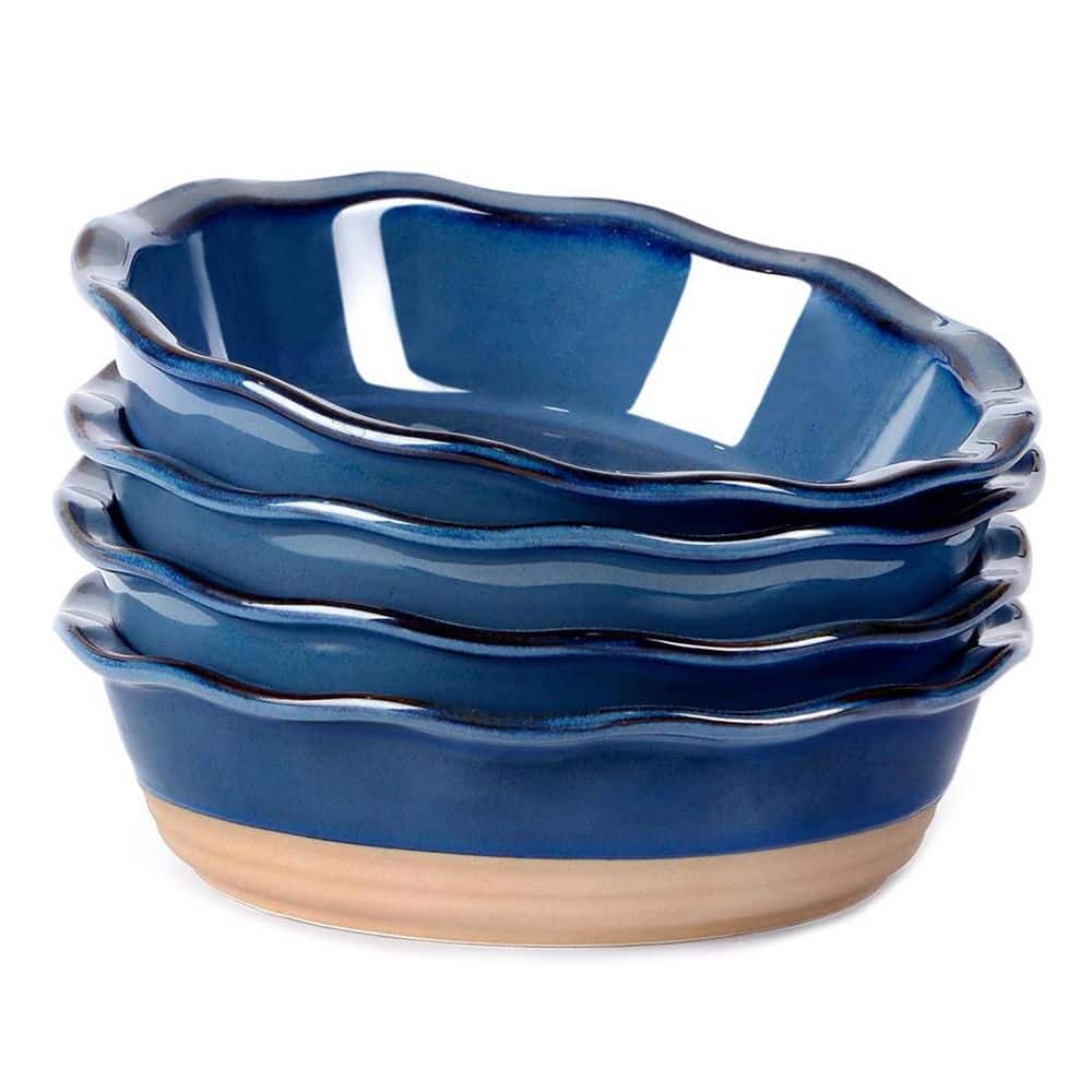6.5 in. Round Ceramic Pie Pans Set of 4, Oven Safe Baking Dish with ...