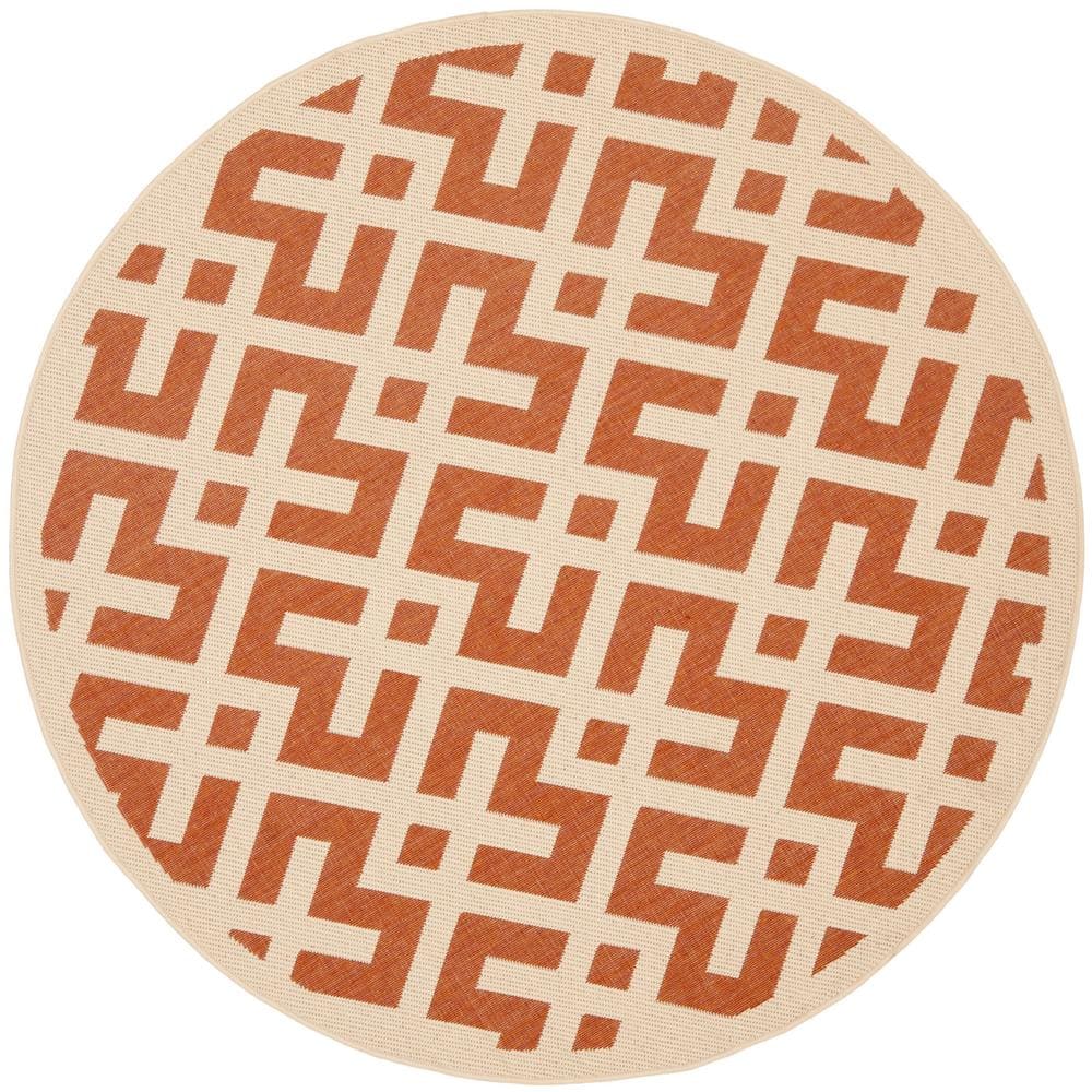 SAFAVIEH Courtyard Terracotta/Bone 5 ft. x 5 ft. Round Geometric Indoor ...
