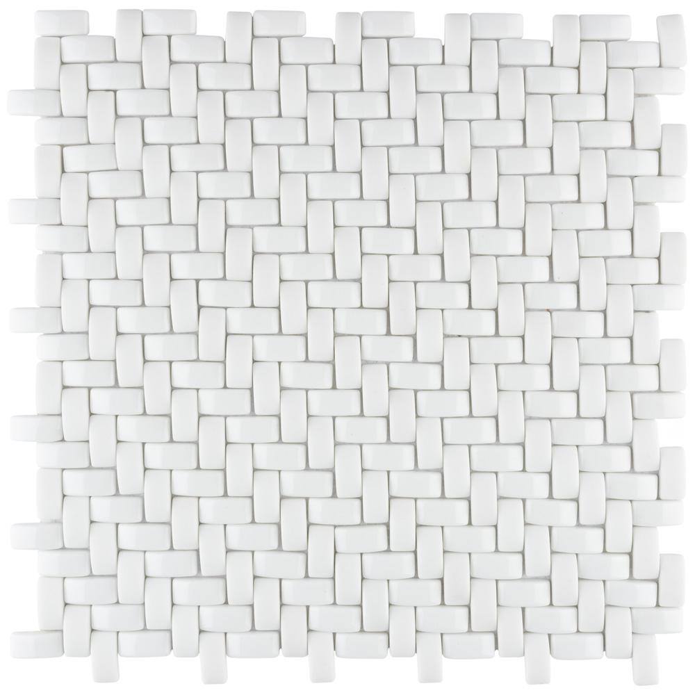 Merola Tile Expressions Weave White 12-1/4 in. x 12-1/4 in. Glass ...