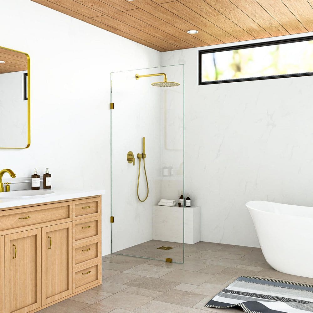 SHAAMA Linea 36 in. W x 78 in. H Frameless Fixed Single Panel Shower ...