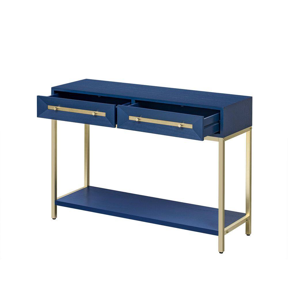 Qualler 45.5 in. Navy Rectangle MDF Console Table with 2 Drawers ...