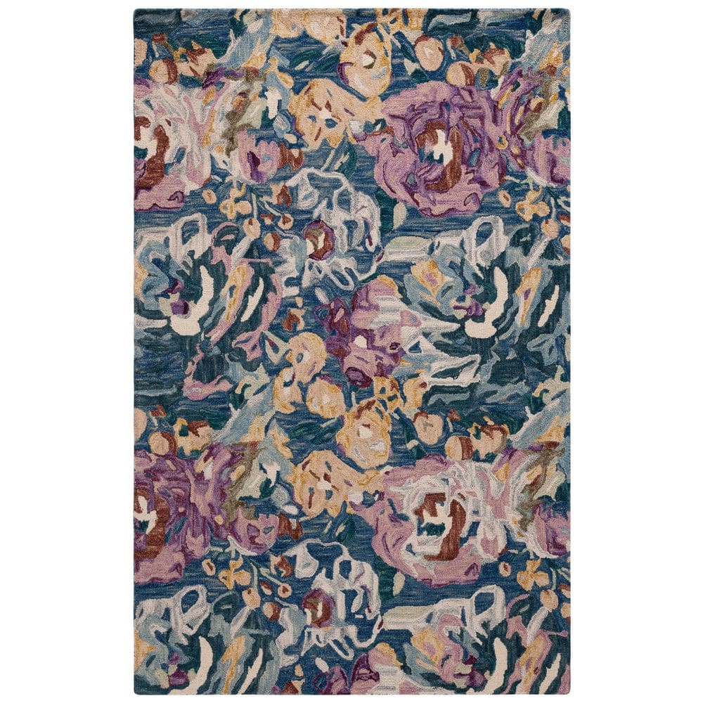 SAFAVIEH Blossom 5 ft. x 8 ft. Light Blue/Plum Oversized Floral ...