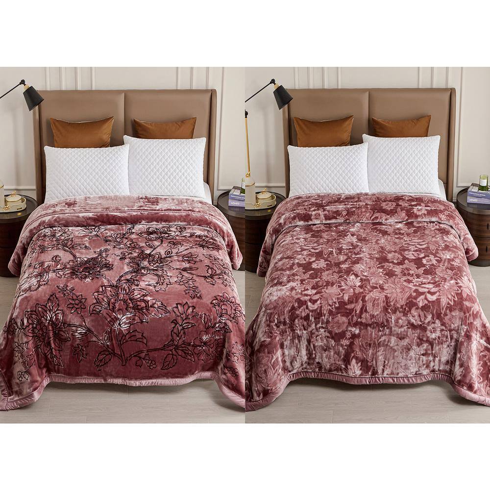 JML Redwood Flower 2 Ply A, B Design Embossed Polyester Fleece 87 in. x ...