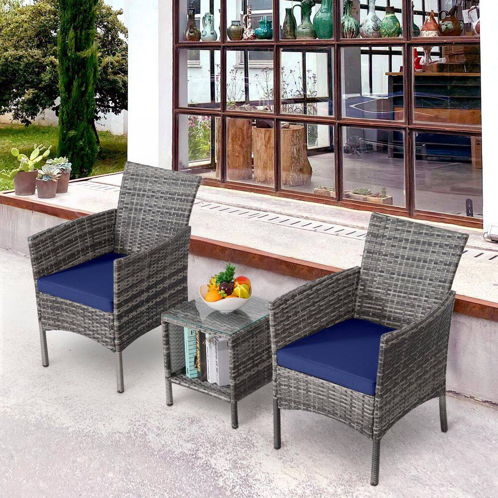 Gary 3-Piece All-Weather Wicker Patio Conversation Set Bistro Set with ...