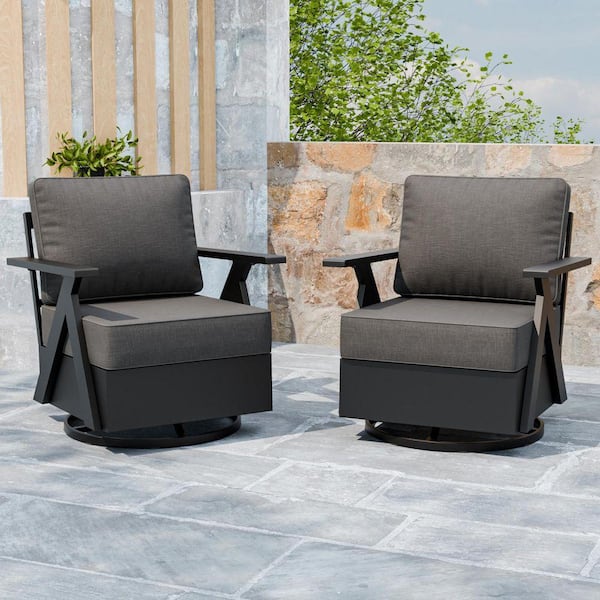EAGLE PEAK Modern Black Rust-Resistant Metal Frame Swivel Outdoor ...
