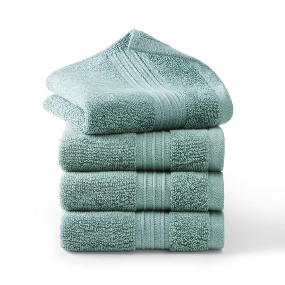 TOWN & COUNTRY LIVING Solid Dobby Border Cotton 13 in. x 13 in. Aqua ...