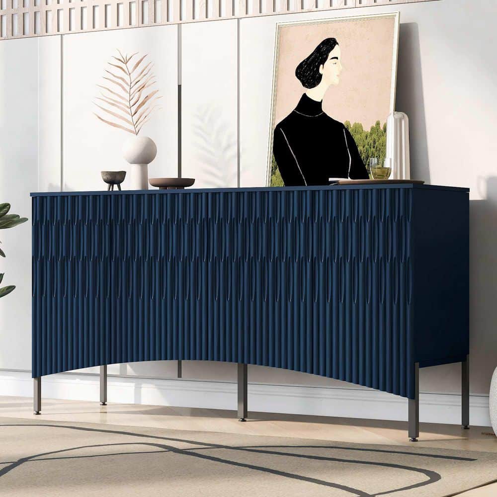 Polibi Navy Blue Wood 59.8 in. Sideboards with Four Doors SL625-795204V ...