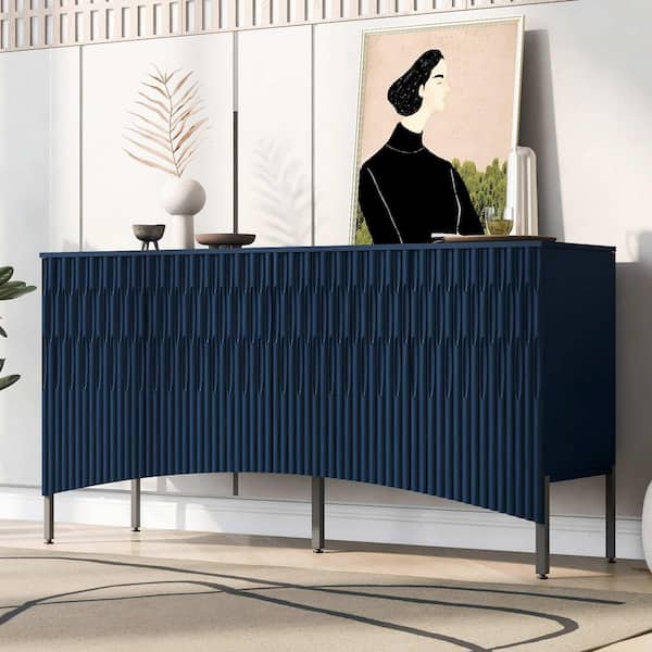 Polibi Navy Blue Wood 59.8 in. Sideboards with Four Doors SL625-795204V ...