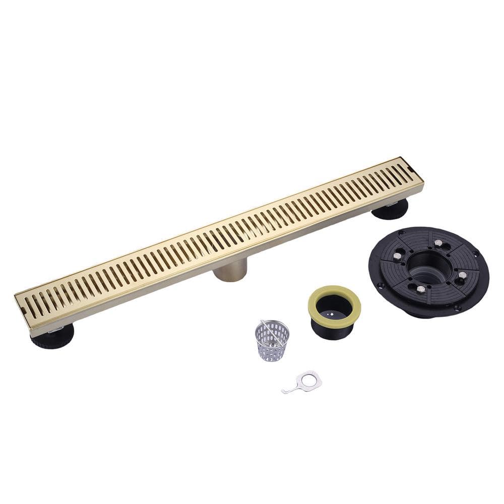 WOWOW 24 in. Stainless Steel Linear Shower Drain in Gold with Removable ...