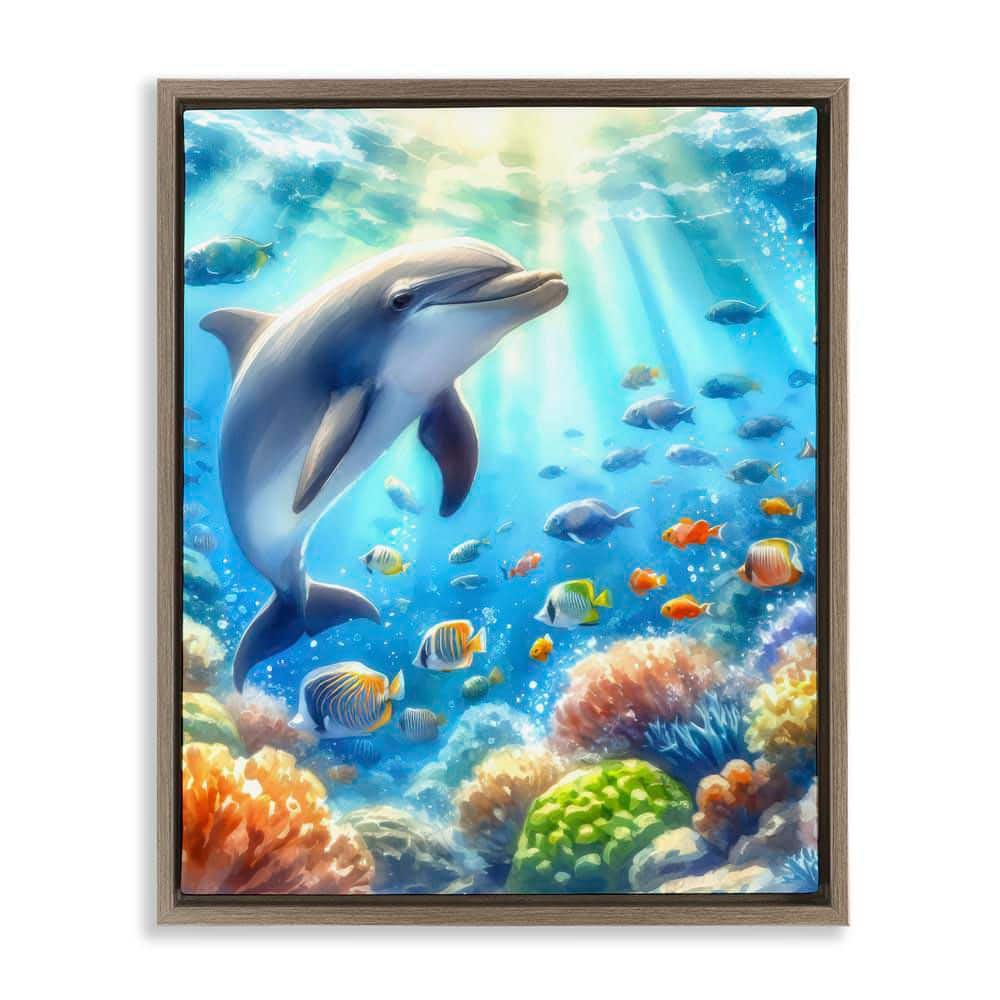 Stupell Industries Smiling Dolphin Under Sea by LSR Design Studio Brown ...