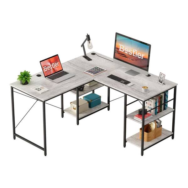 Bestier 55.1 in. Light Grey Oak L-Shaped Computer Desk D464Y-RGOL - The ...