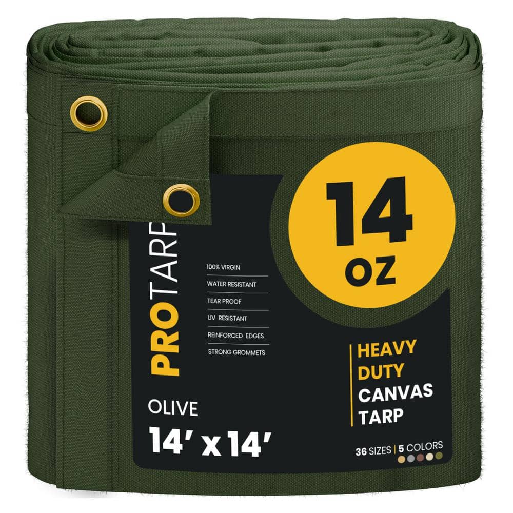 PROTARP Heavy Duty 14 OZ Water Resistant Canvas Tarp, UV Resistant ...