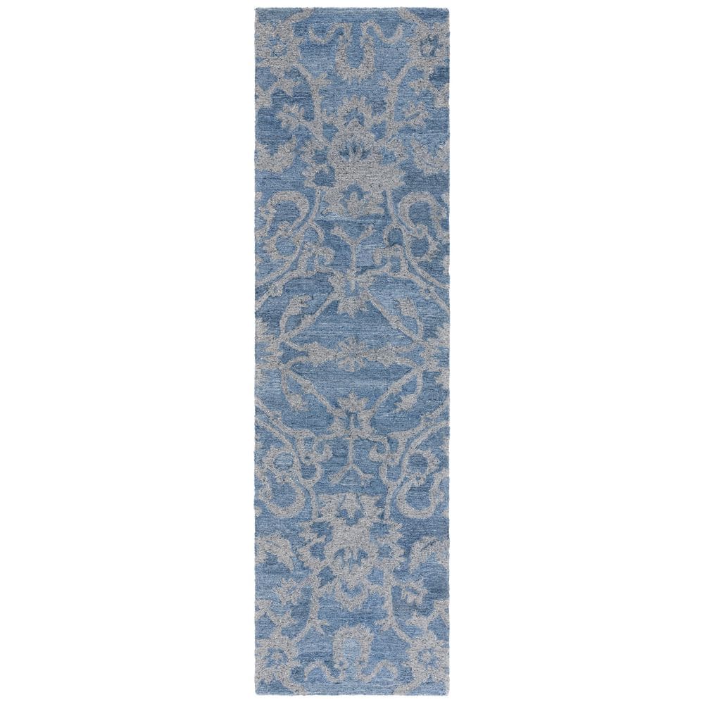 SAFAVIEH Anatolia 2 ft. x 8 ft. Blue/Gray Traditional Garden Runner Rug ...