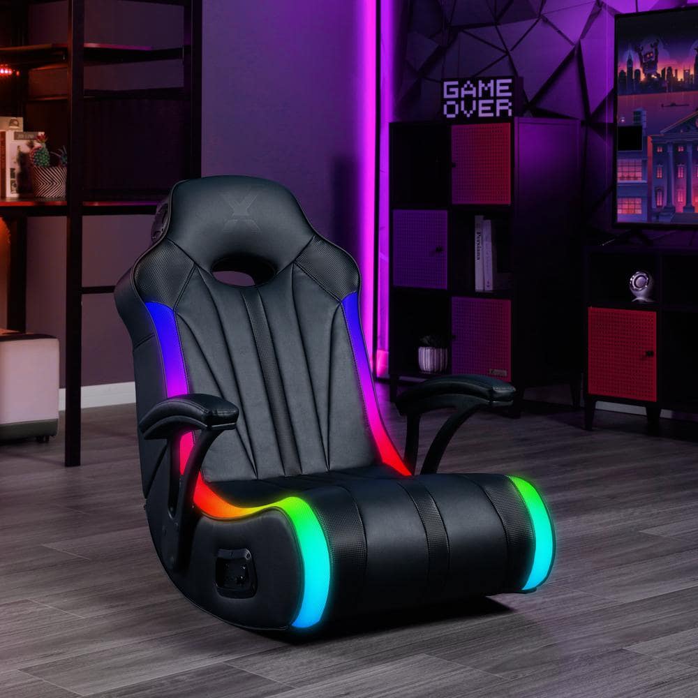 Xrocker Enigma Floor Rocker Faux Leather Gaming Chair with RGB Lighting ...