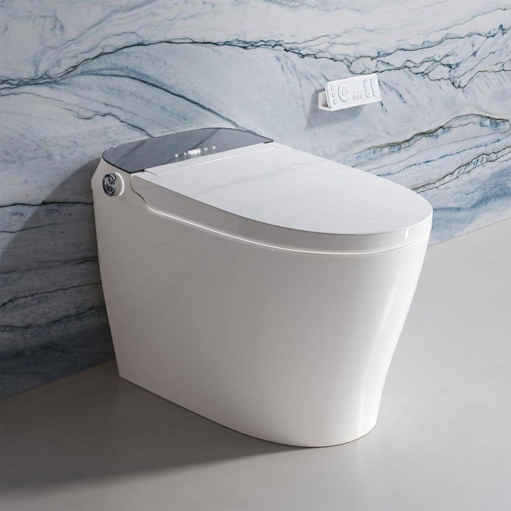 Uncle Brown Elongated Smart Bidet Toilet 1.27 GPF in White with Off ...