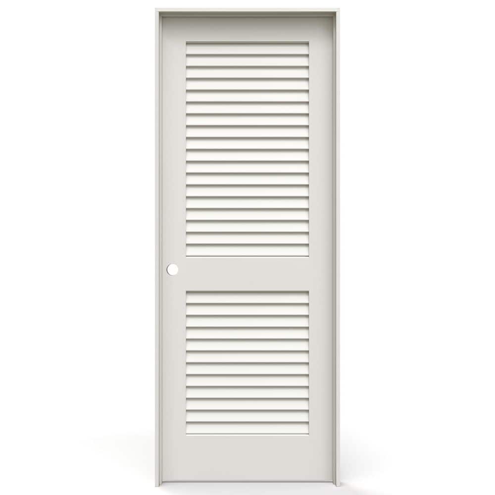 JELD-WEN 30 in. x 80 in. 2 Panel Louver Right-Handed Solid Core Primed ...