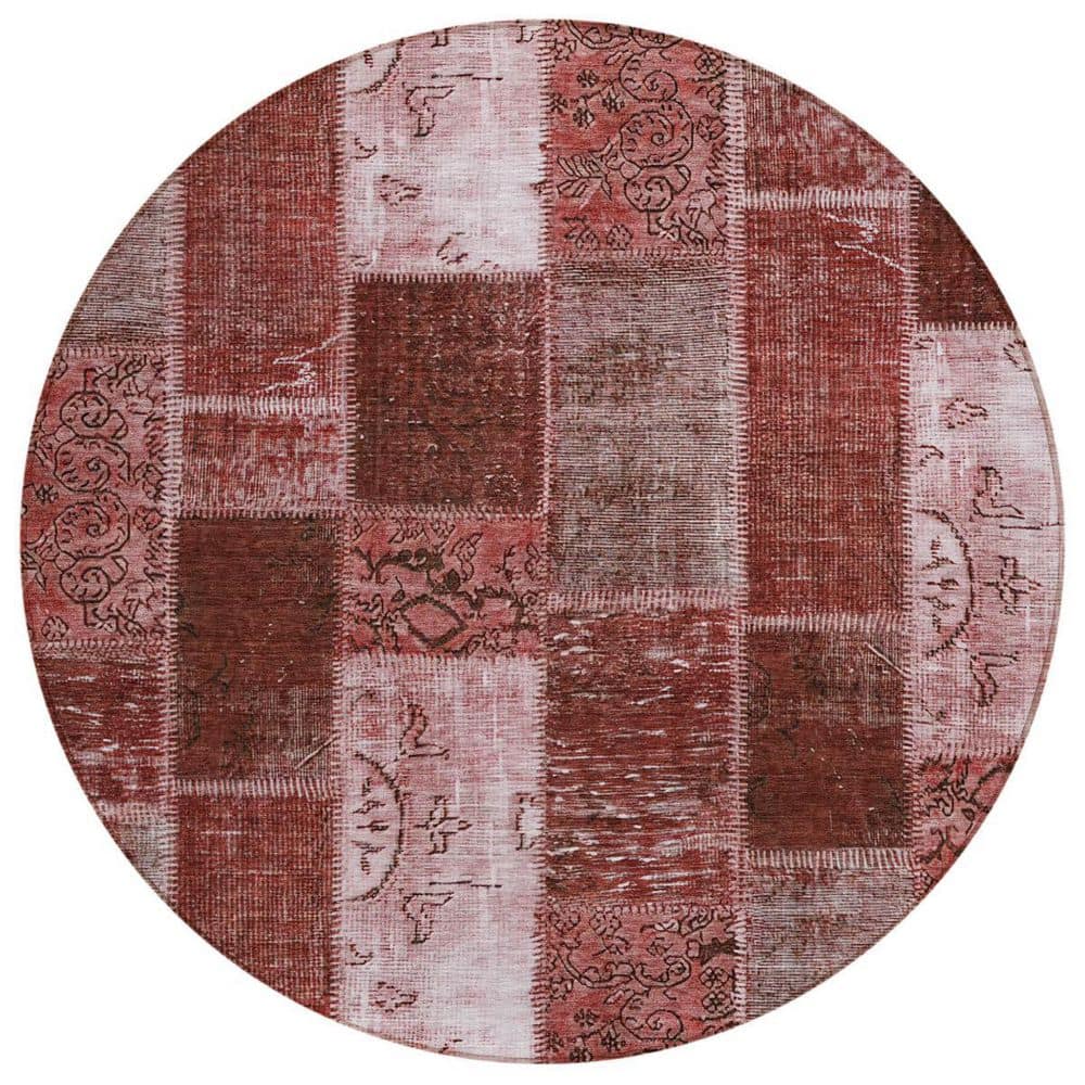 HomeRoots Burgundy, Merlot, Blush 8 ft. Round Woven Plaid Polyester ...
