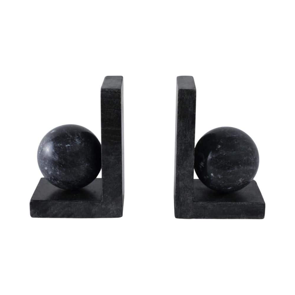 Liv & Skye Black 6 in. Stone Decorative L Shaped Bookends with Sphere ...