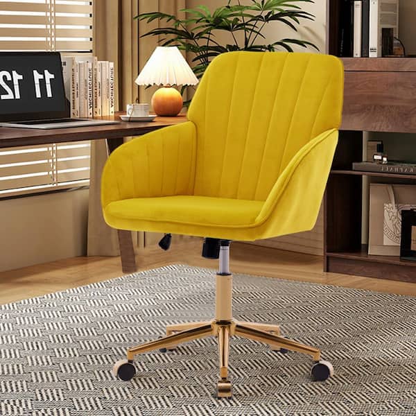 Velvet Adjustable Height Ergonomic Swivel Chair in Bright Yellow with ...