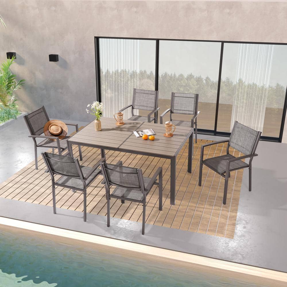 JOYESERY 7-Piece Patio Dinning Textilene Set, Metal Rust and ...