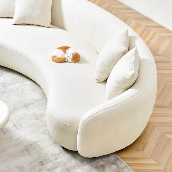 DESwan 101 in. Rolled Arm Teddy Fabric Upholstered Curved 5 Seat Sofa in. Beige BSC WF03 BE