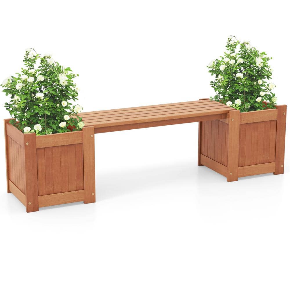 FORCLOVER Wood Planter Box with Bench for Garden Yard Balcony HYM-T4211 ...