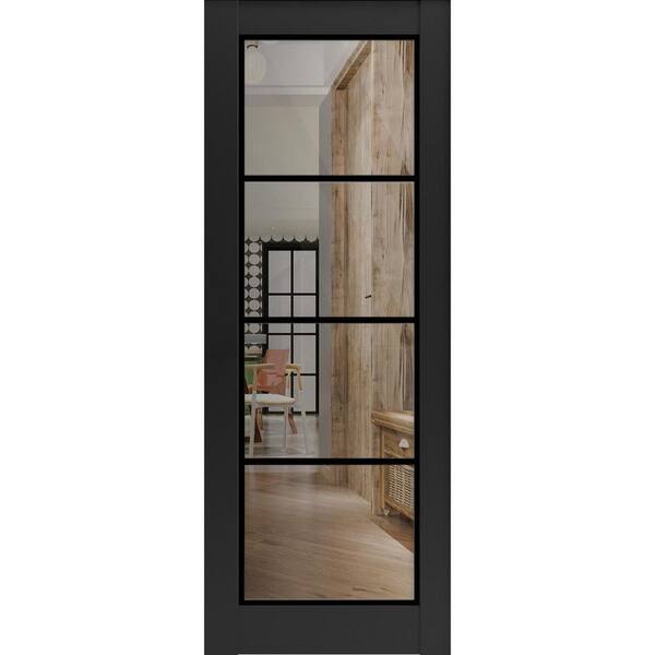 Sartodoors 42 in. x 44 in. Solid Wood Clear glass Black Matte Interior ...