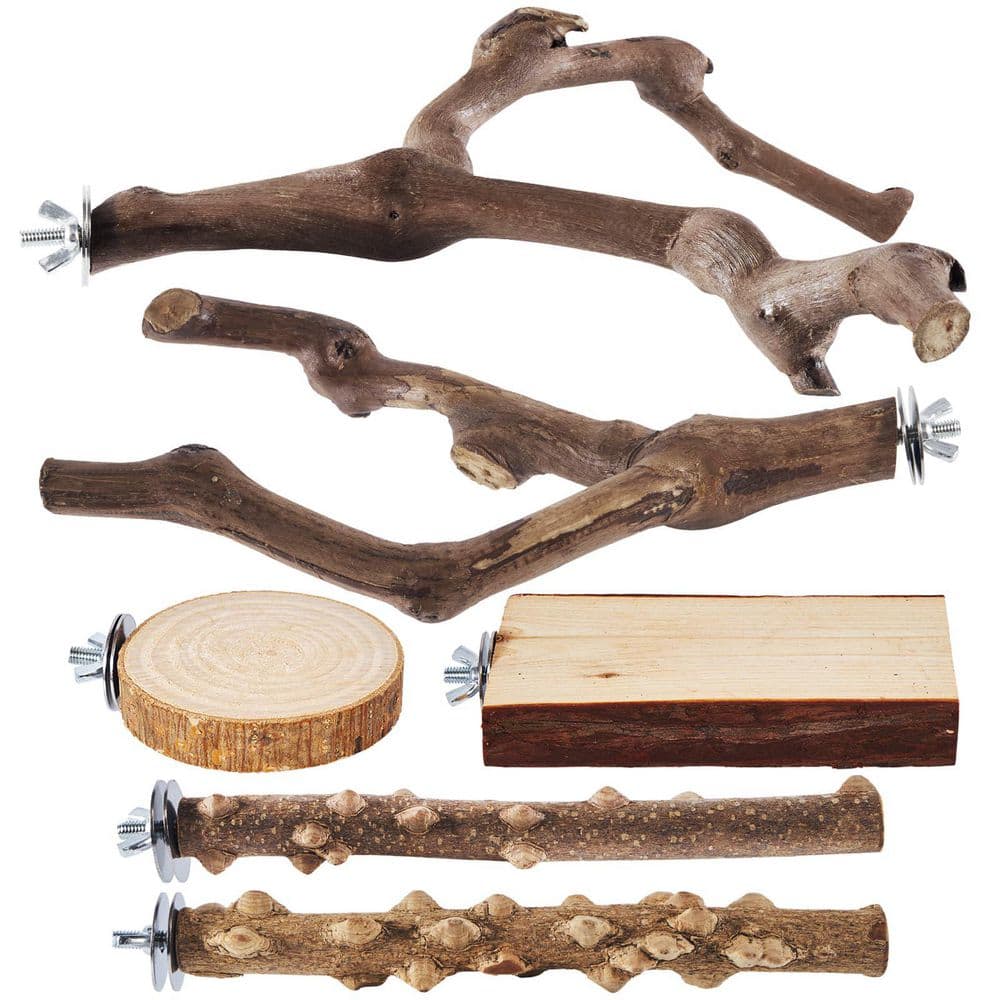 OGETFUUR 6-Piece Bird Perch Set, Natural Wood Grape Sticks for ...