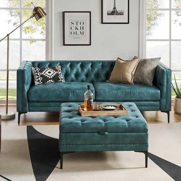 JAYDEN CREATION Eridu 2-Piece Blue Upholstered Polyester Button-Tufted ...