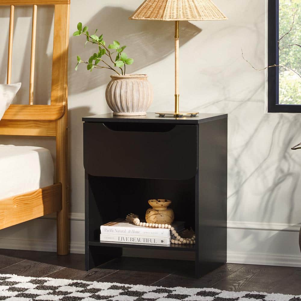 Reviews for Welwick Designs 1-Drawer Black Modern Nightstand with Cubby ...