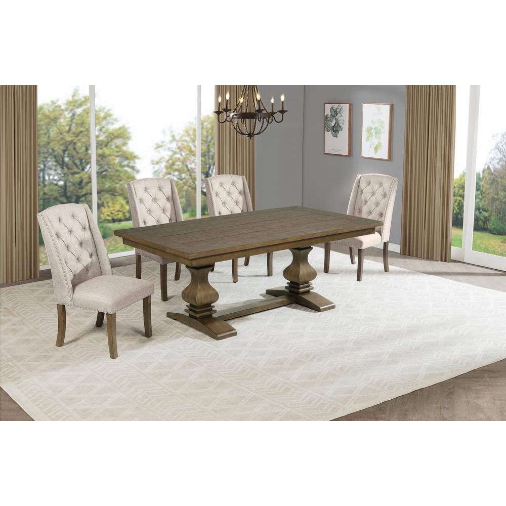 Best Quality Furniture Ameen 5-Piece Rectangle Rustic Oak Finish Wood ...