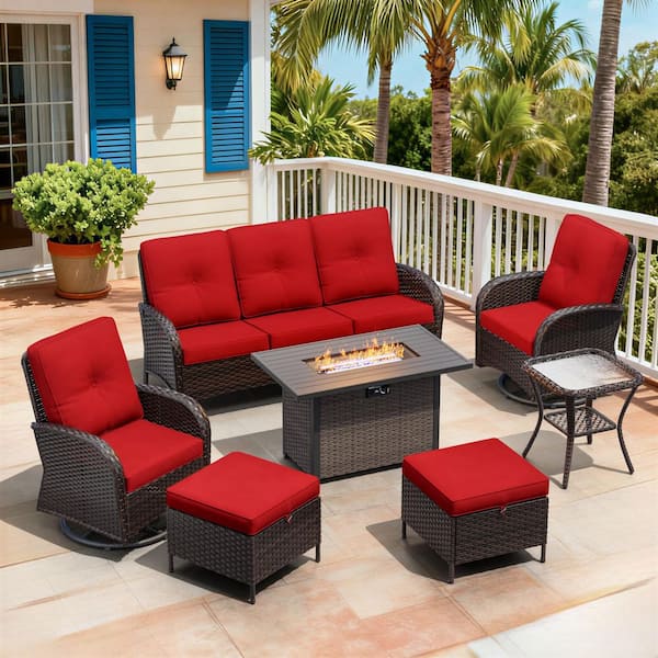 PremDwell 7-Piece Wicker Patio Conversation Set Fire Pit Set with ...